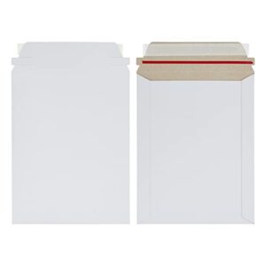 100 Pack 7x9 Rigid Cardboard Mailers That Stay Flat, Self Adhesive Photo Envelopes for Shipping Documents, Bulk (White)