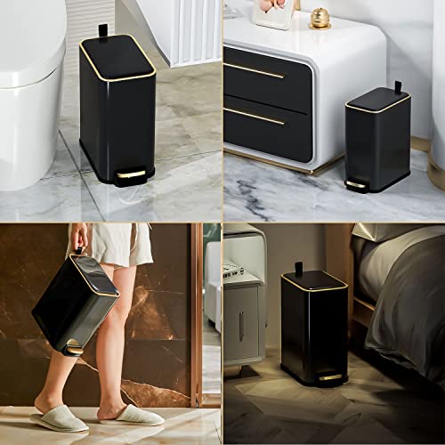 Small Bathroom Trash Can with Lid-5L/1.3 Gal Stainless Steel Step Pedal Trash Can Slim Metal Wastebasket-Narrow Rectangle Garbage Container Bin/w Inner Bucket for Kitchen Bedroom Office Toilet-Black