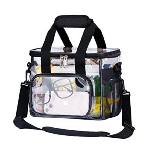 uease clear lunch bag 10-can with adjustment shouder strap for women/men, reusable clear lunch box/clear tote bag stadium approved for work,school,picnic,security check(medium)