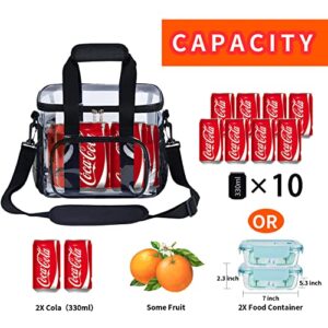 UEASE Clear Lunch Bag 10-Can with Adjustment Shouder Strap for Women/Men, Reusable Clear Lunch Box/Clear Tote Bag Stadium Approved for Work,School,Picnic,Security Check(Medium)