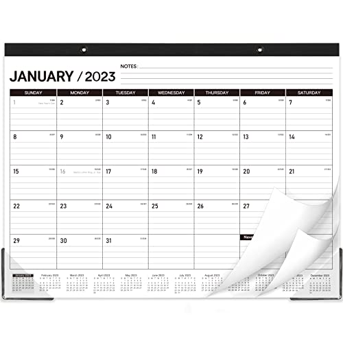 2023 Desk Calendar - Large Desk Calendar 2023-2024, 22" x 17", Jan 2023 – Jun 2024, 18 Monthly Desk/Wall Calendar 2-in-1, Thick Paper, Corner Protector, Desk Pad, Large Ruled Blocks - Classic Black