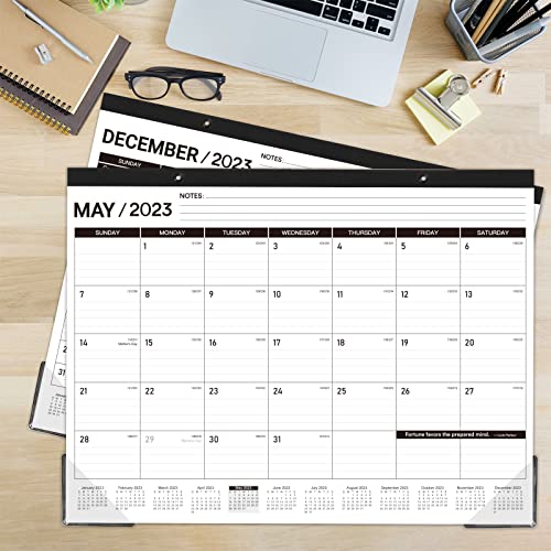 2023 Desk Calendar - Large Desk Calendar 2023-2024, 22" x 17", Jan 2023 – Jun 2024, 18 Monthly Desk/Wall Calendar 2-in-1, Thick Paper, Corner Protector, Desk Pad, Large Ruled Blocks - Classic Black