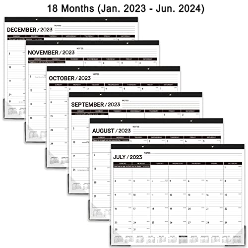 2023 Desk Calendar - Large Desk Calendar 2023-2024, 22" x 17", Jan 2023 – Jun 2024, 18 Monthly Desk/Wall Calendar 2-in-1, Thick Paper, Corner Protector, Desk Pad, Large Ruled Blocks - Classic Black