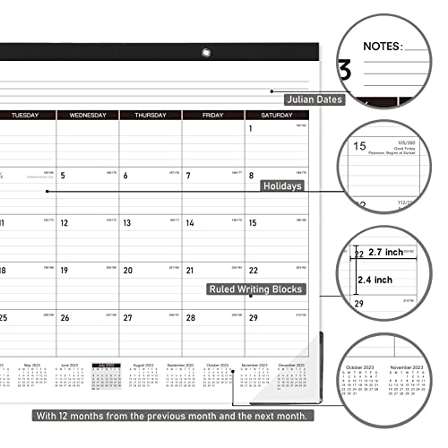 2023 Desk Calendar - Large Desk Calendar 2023-2024, 22" x 17", Jan 2023 – Jun 2024, 18 Monthly Desk/Wall Calendar 2-in-1, Thick Paper, Corner Protector, Desk Pad, Large Ruled Blocks - Classic Black