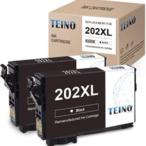 TEINO Remanufactured Ink Cartridge Replacement for Epson 202XL T202XL 202 T202 use for Epson Workforce WF-2860 Expression Home XP-5100 (Black, 2-Pack)