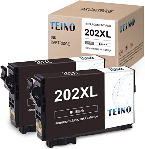 TEINO Remanufactured Ink Cartridge Replacement for Epson 202XL T202XL 202 T202 use for Epson Workforce WF-2860 Expression Home XP-5100 (Black, 2-Pack)