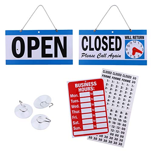 Open Signs for Business, Bundle of Office Hours Sign Will Return Clock with Suction Cups for Businesses Stores Restaurants Bars - Business Hour Closed Open Sign