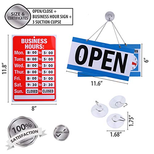 Open Signs for Business, Bundle of Office Hours Sign Will Return Clock with Suction Cups for Businesses Stores Restaurants Bars - Business Hour Closed Open Sign