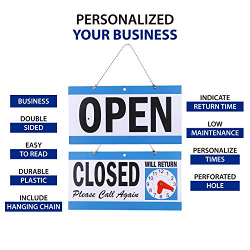 Open Signs for Business, Bundle of Office Hours Sign Will Return Clock with Suction Cups for Businesses Stores Restaurants Bars - Business Hour Closed Open Sign