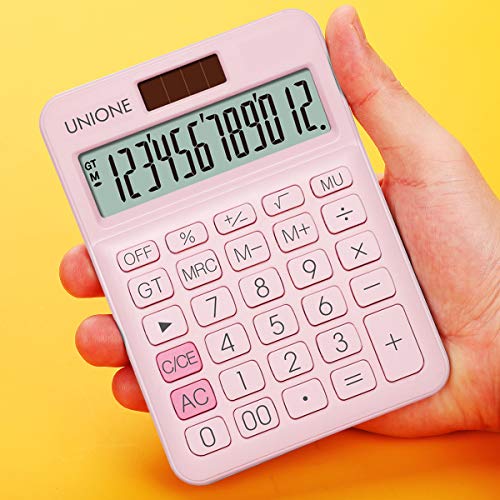 UNIONE Pink Calculator with a Bright LCD, Dual Power Handheld Desktop. Business, Office, High School