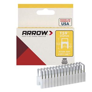 arrow 591168 genuine t59 steel 1/4-inch by 5/16-inch insulated staples for cable and wiring, clear, 300 count