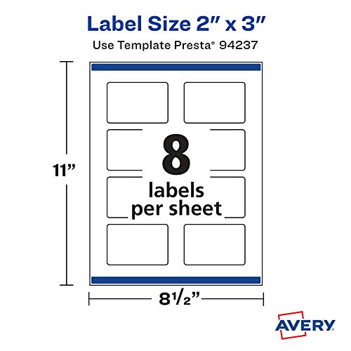 Avery Matte White Rectangle Labels with Sure Feed, 2" x 3", 200 Matte White Printable Labels