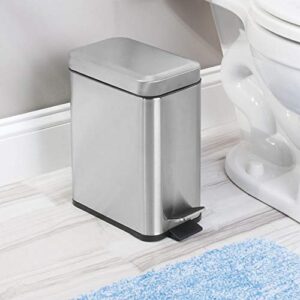 mDesign Small Modern 1.3 Gallon Rectangle Metal Lidded Step Trash Can, Compact Garbage Bin with Removable Liner Bucket and Handle for Bathroom, Kitchen, Craft Room, Office, Garage - Brushed Chrome