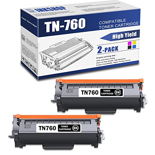 TN760 Compatible TN-760 Black High Yield Toner Cartridge Replacement for Brother TN-760 DCP-L2550DW MFC-L2710DW HL-L2350DW HL-L2370DW HL-L2390DW Toner.(2 Pack)