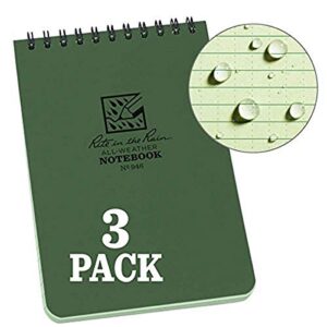 rite in the rain weatherproof top spiral notebook, 4″ x 6″, green cover, universal pattern, 3 pack (no. 946-3)