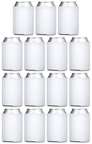 TahoeBay Blank Can Cooler Sleeves (15-Pack) White Plain Soft Insulated Blanks for Soda, Beer, Water Bottles, HTV Vinyl Projects, Wedding Favors and Gifts