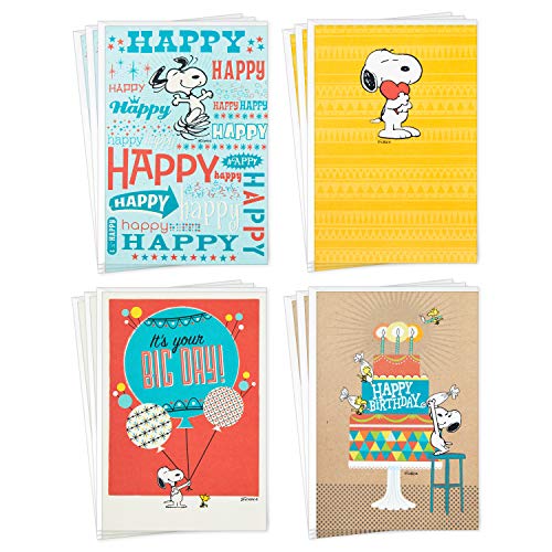 Hallmark Peanuts Birthday Cards Assortment, Snoopy Designs (12 Cards with Envelopes)