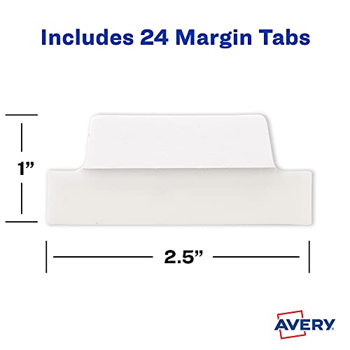 Avery Margin Ultra Tabs, 2.5" x 1", 2-Side Writable, White, 24 Repositionable Page Tabs (74789)