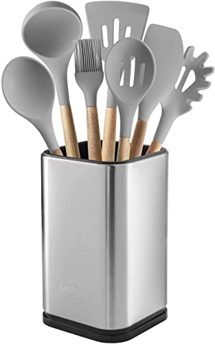 Stainless Steel Kitchen Utensil Holder, Kitchen Caddy, Utensil Organizer, Modern Rectangular Design, 6.7” by 4” (utensils not included)