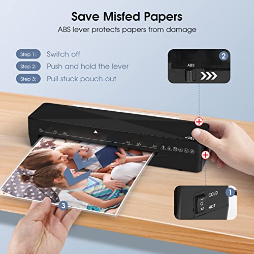 Locamp Laminator 9 Inch Mini Thermal and Cold Laminating Machine Rapid Warm-Up (1-2 min) with 10 Laminating Sheets, Black