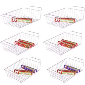 hanging under shelf storage basket – ispecle 6 pack under cabinet desk storage shelf organizer sliding pantry organization and storage for kitchen pantry bookshelf, white