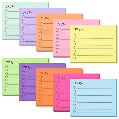 EOOUT 10 Pack to Do List Sticky Notes, 500 Sheets Self-Stick to Do Sticky Notes with Line, 3x4 Inch Adhesive Memo Sticky Notes Notepad Bulk, Home Office School Planner Reminder Supplies