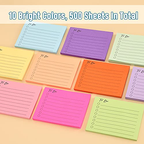 EOOUT 10 Pack to Do List Sticky Notes, 500 Sheets Self-Stick to Do Sticky Notes with Line, 3x4 Inch Adhesive Memo Sticky Notes Notepad Bulk, Home Office School Planner Reminder Supplies