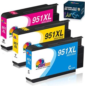 clorisun 951 951xl compatible ink cartridge for hp 951 951xl 951 xl for hp officejet pro 8600 8610 8620 8100 8625 8630 8615 8660 8640 276dw 251dw 271dw printer(1 magenta 1 cyan 1 yellow, 3 pack)