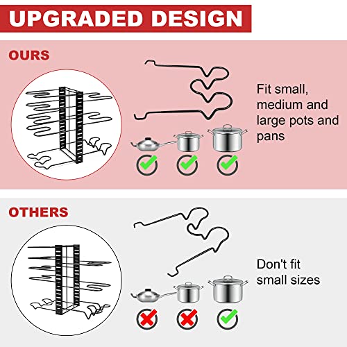 The Fine Living Co. 8 Tier, 3 DIY Methods Pots and Pans Metal Organizer for Cabinet, Pot Storage Organizer Rack, Pan Pot Rack for Kitchen Cabinet Organizer and Storage (Black)