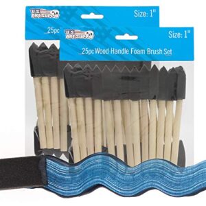 US Art Supply 1 inch Foam Sponge Wood Handle Paint Brush Set (Value Pack of 50) - Lightweight, Durable and Great for Acrylics, Stains, Varnishes, Crafts, Art