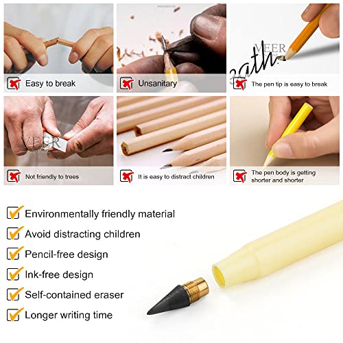 Ainiv 10 PCS Inkless Magic Pencil Everlasting Pencil Eternal with Macaron Eraser, Infinity Reusable Pencil for Writing Drawing with Extra 10 Erasers,Cute Morandi Pencils Home Office School Supplies