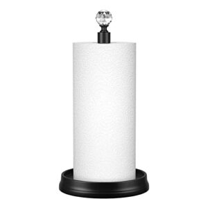 kasunto paper towel holder (with crystal head) steel paper towel holder countertop，black paper towel holder for kitchen countertops, bars & dining tables,fits standard & jumbo rolls,matte black