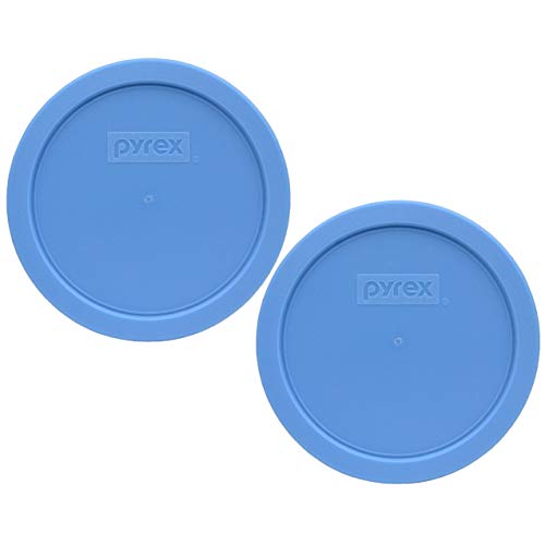 Pyrex 7401-PC 3-cup Blue Cornflower Round Plastic Food Storage Replacement Lids - 2 Pack