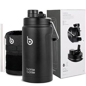 bottle bottle insulated water bottle 64 oz with straw and dual-use lid half gallon water jug vacuum stainless steel for workout and sports insulated beer growler with handle（black）