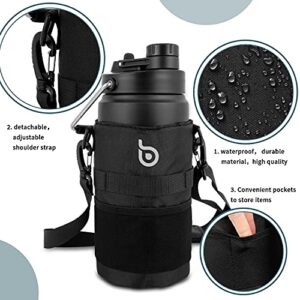 BOTTLE BOTTLE Insulated Water Bottle 64 oz with Straw and Dual-use Lid Half Gallon Water Jug Vacuum Stainless Steel for Workout and Sports Insulated Beer Growler with Handle（Black）