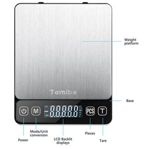 Digital Touch Pocket Scale 0.01oz - Tomiba 3000g Small Portable Electronic Precision Scale (0.1g) Resolution 2 AAA Batteries Included