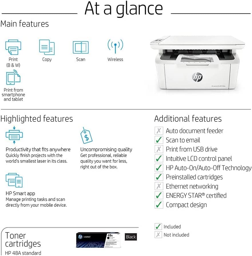 HP Laserjet Pro MFP M29W All-in-One Wireless Monochrome Laser Printer, White - Print Scan Copy - 1.0" Icon LCD Display, 19 ppm, 600 x 600 dpi, 8.5 x 11.69, Hi-Speed USB, Cbmou External Webcam