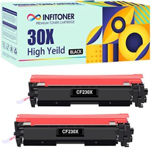 30x cf230x toner cartridge black 2-pack compatible replacement for hp 30x black high yield toner cartridge cf230x for hp pro mfp m227fdw m203dw m227fdn m203dn m227sdn m203d m227 m203 series printer