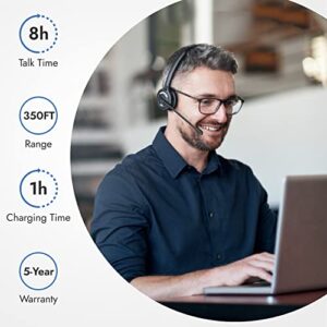 Leitner LH370 – Wireless DECT Office Headset with Bluetooth for Desk Phone, Computer and Bluetooth Device – Works with 99% of Landline Phones, PCs, and Cell Phones (USB, Phone Jack, and Bluetooth)