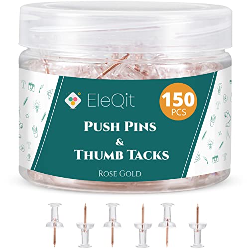 150 Clear Push Pins - Plastic Head Thumb Tacks with Steel Point Used as Wall Tacks for Hanging, Maps, Cork Board, Bulletin Boards, Office or Dorm Essentials (Rose Gold)