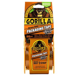 gorilla packing tape tough & wide with dispenser for moving, shipping and storage, 2.83″ x 20 yd, clear, (pack of 1)