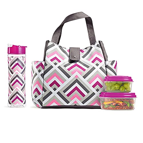 Fit & Fresh Westport Insulated Bag & Meal Kit, with 2 Food Containers & Matching Tumbler Bottle, Reusable Lunch Bag for Women, Perfect for Work, School, Beach & More, Standard, Magenta