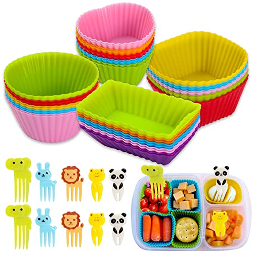 DGYJJZ 50 Pcs Silicone Lunch Box Dividers bento box accessories Silicone Cupcake Liners,Bento Box Accessories for Kids with 10pcs food picks for kids