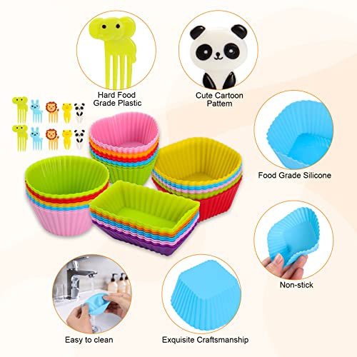 DGYJJZ 50 Pcs Silicone Lunch Box Dividers bento box accessories Silicone Cupcake Liners,Bento Box Accessories for Kids with 10pcs food picks for kids