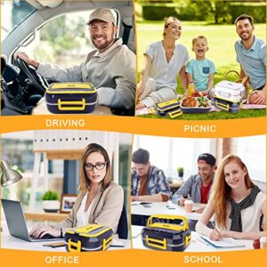 BESTORE Electric Lunch Box, 60w High-Power Portable Food Warmer Lunch Box For Car and Home, Heated Lunch Boxes For Adults with 1.5L Removable 304 Stainless Steel Container, Fork and Spoon Carry Bag