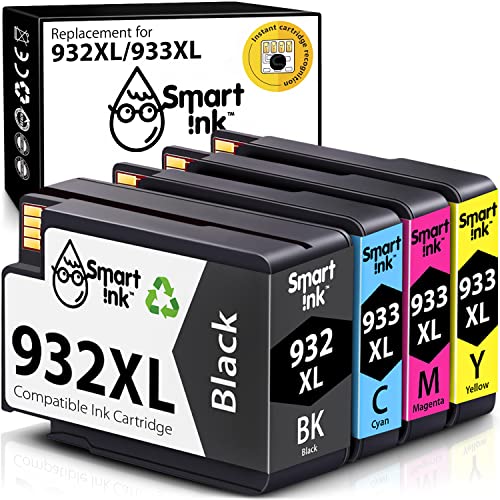 Smart Ink Compatible Ink Cartridge Replacement for HP 932XL 933XL 932 XL 933 XL 4 Combo Pack (XL Black, Cyan, Magenta Yellow) to use with HP Officejet 6100 6600 6700 7110 7510 7610 7612 7620 Printers