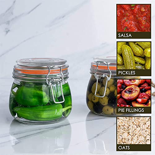 25 oz Glass Jars With Airtight Lids And Leak Proof Rubber Gasket,Wide Mouth Mason Jars With Hinged Lids For Kitchen Canisters 750ml, Glass Storage Containers