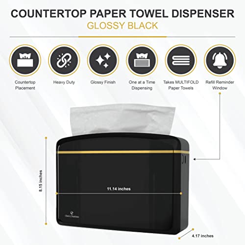 Countertop Multifold Hand Paper Towel Dispenser by Oasis Creations, Single Sheet Dispensing – Glossy Black