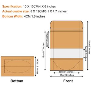 Blisstime 50 Pack Kraft Stand Up Zip Lock Pouch Bags, Resealable Bag with Transparent Window and Tear Notch for Multipurpose Storage (4 X 6 Inches)