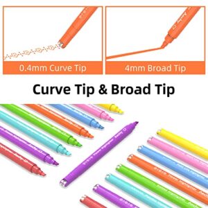 AECHY Curve Highlighter Pen Set, Dual Tip Marker Pens with 6 Different Curve Shapes & 8 Colors Mark Lines, Aesthetic Curve Marker Highlighter with Chisel Tip for Journal Planner School Supplies